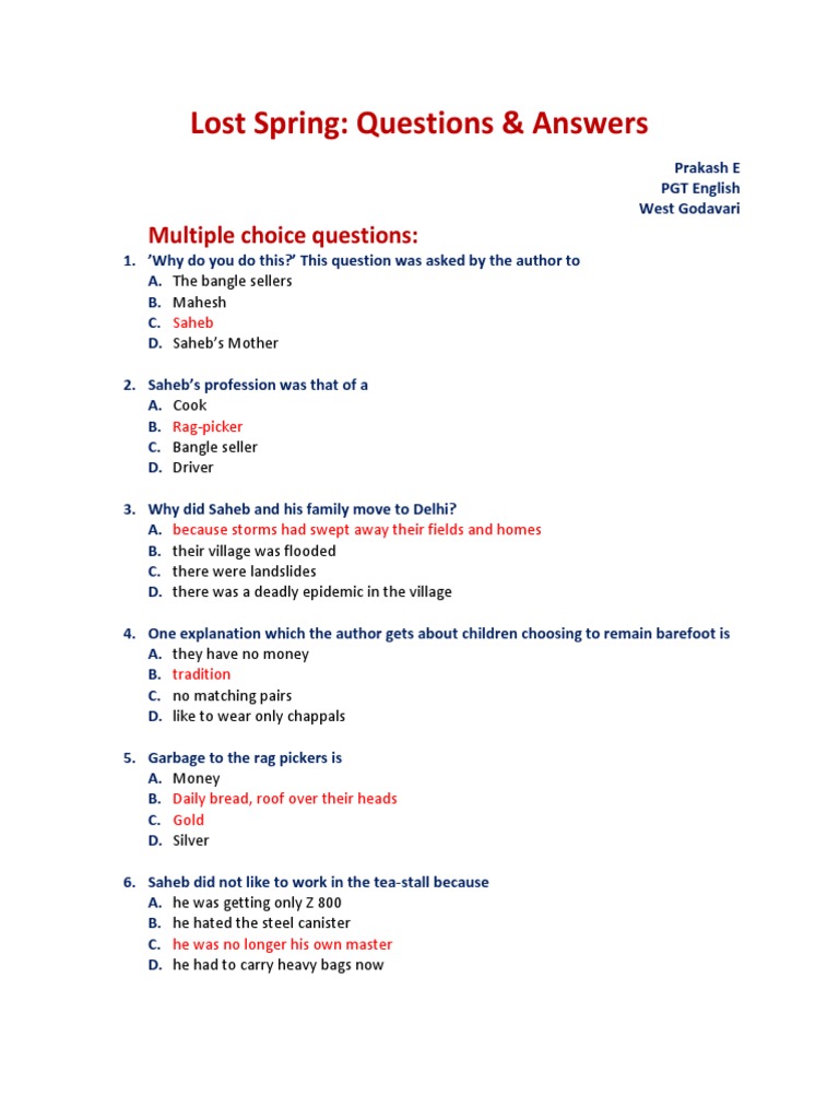 Lost Spring: Questions & Answers | PDF | Economies