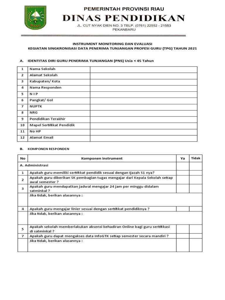 INSTRUMENT MONITORING DAN EVALUASI GURU PNS 2 Orang | PDF | Karier & Perkembangan
