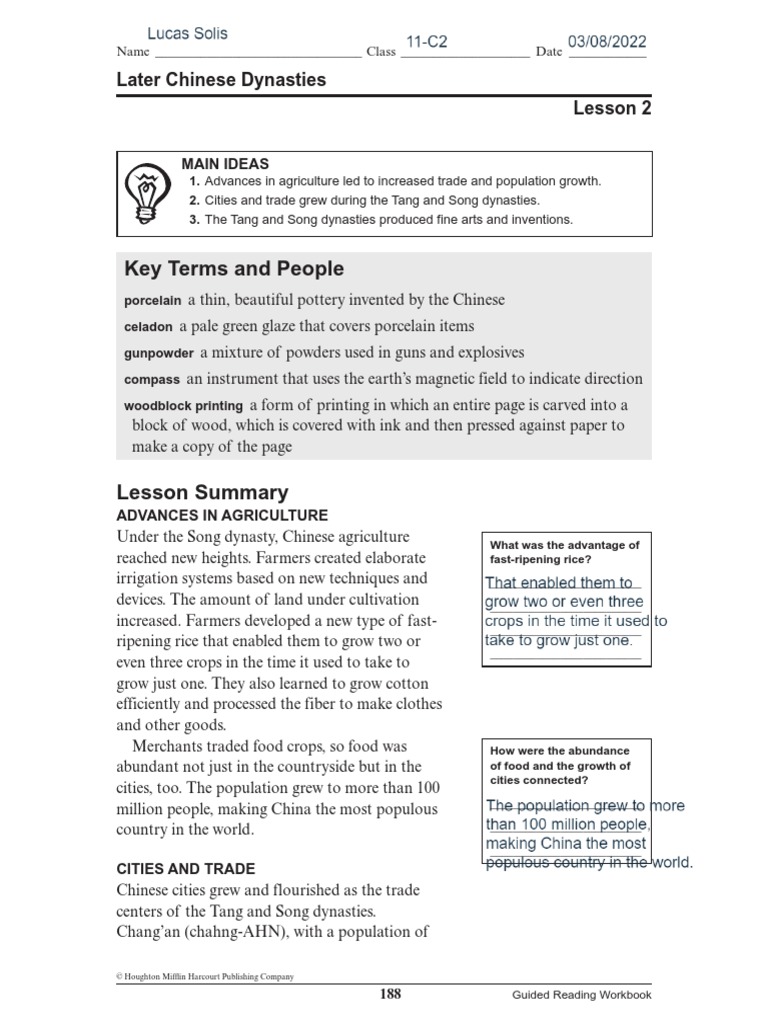 Key Terms and People: Later Chinese Dynasties Lesson 2 | PDF | China ...