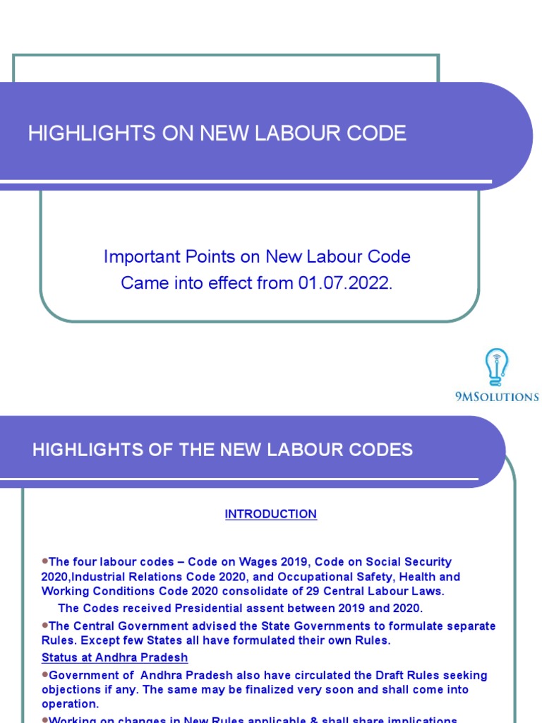 New Labour Code - Highlights - by Dr. B.Giasuddin | PDF | Employment | Wage