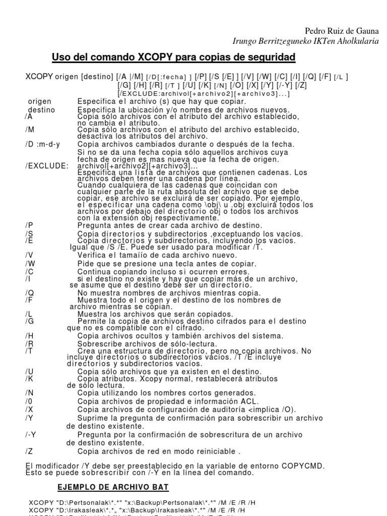 Uso Del Comando XCOPY para Realizar Copias de Seguridad | PDF | Archivo ... Uso Del Comando XCOPY para Realizar Copias de Seguridad | PDF | Archivo ...
