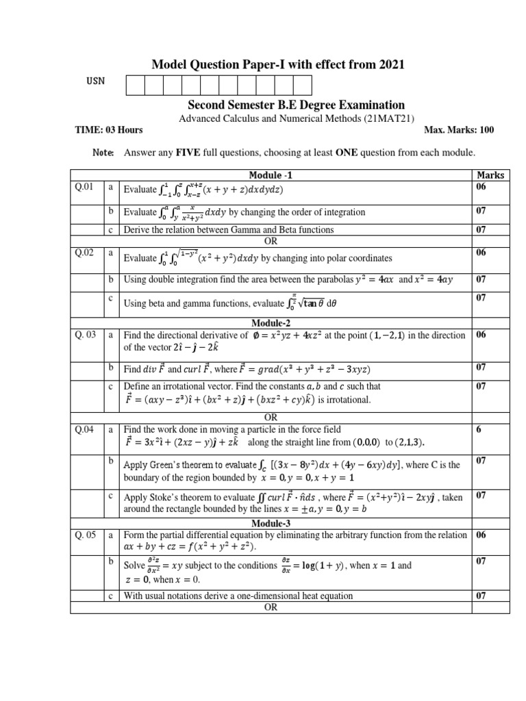 Model Question Paper-I With Effect From 2021: Second Semester B.E ...