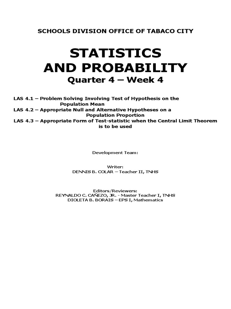 Statistics and Probability: Quarter 4 - Week 4 | PDF | Statistical ...