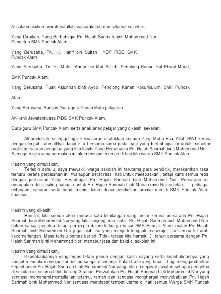 Teks Ucapan Sempena Persaraan Pengetua | PDF