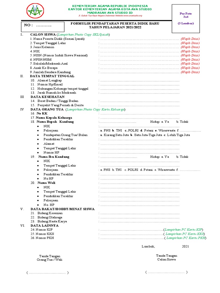 Formulir Pendaftaran PPDB 2020 2021 Sesuai Emis 4.0 (Sfile | PDF