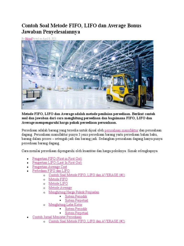Contoh Soal FIFO, LIFO, Average | PDF
