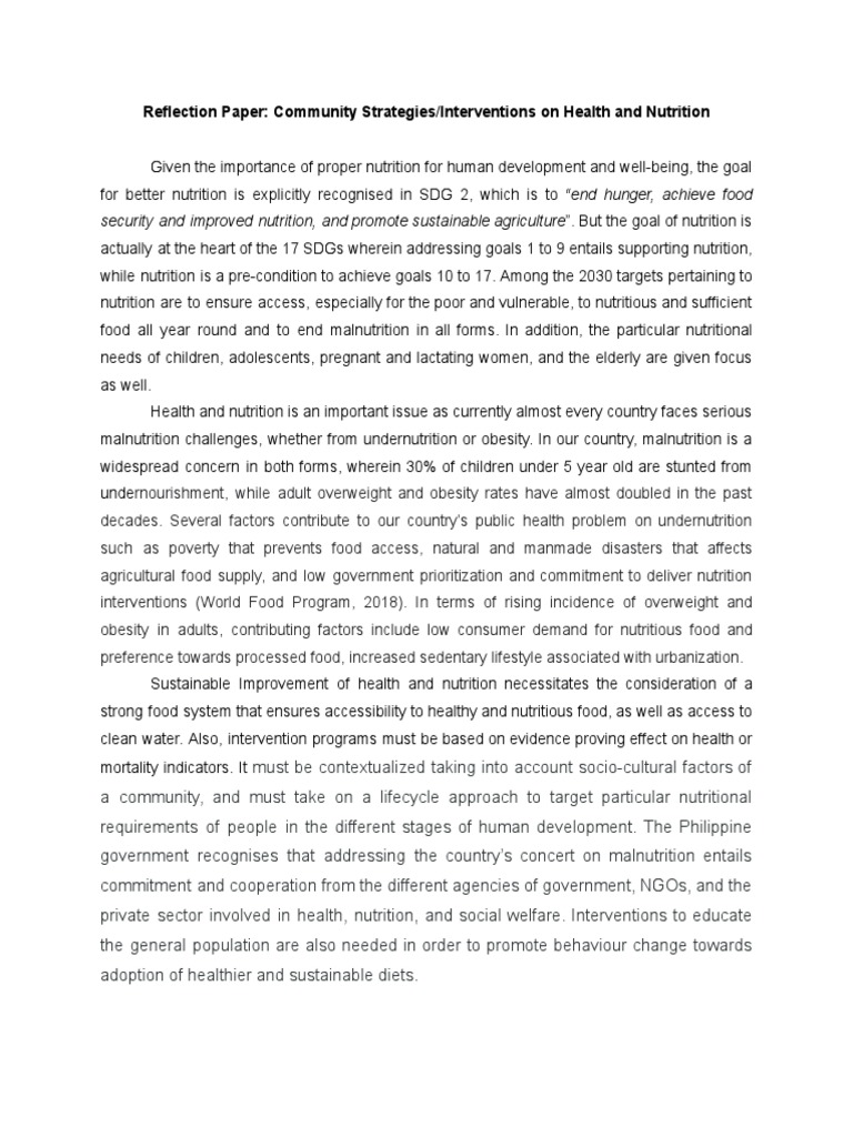 Reflection Paper: Community Strategies/Interventions On Health and ...
