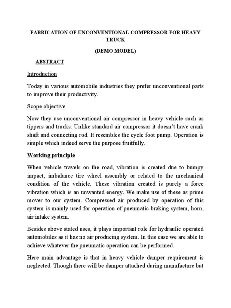 Fabrication of Unconventional Compressor For Heavy Truck (Demo Model ...