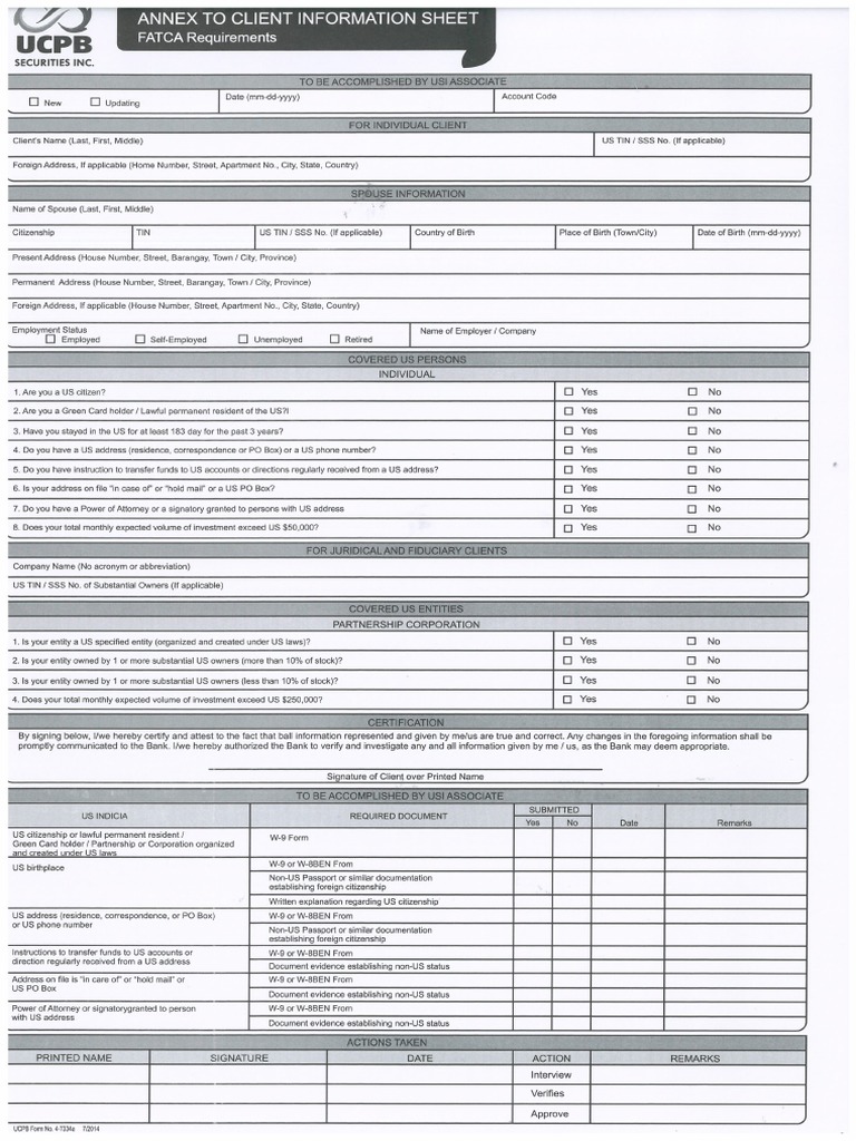 Foreign Account Tax Compliance Act (FATCA Form) | PDF