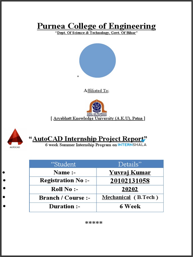 Purnea College of Engineering: "Autocad Internship Project Report ...