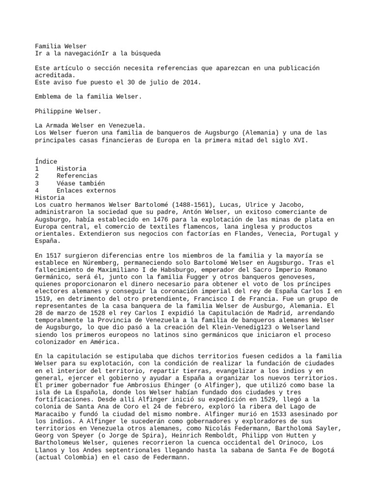 Los Welser y su legado en Venezuela | PDF