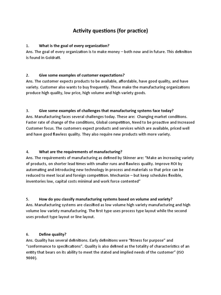 Operations Management Q&A For Practice | PDF | Forecasting | Quality ...