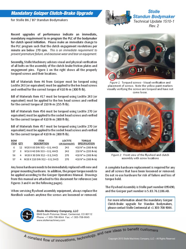 Stolle Standun Bodymaker Technical Update 1510-1 Rev 2 | PDF | Screw ...