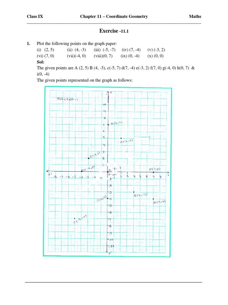 Exercise: Class IX Chapter 11 - Coordinate Geometry Maths | PDF