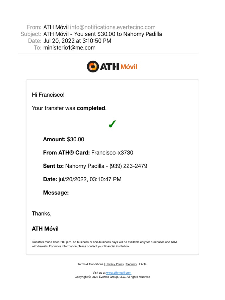 ATH Móvil - You Sent $30.00 To Nahomy Padilla | PDF