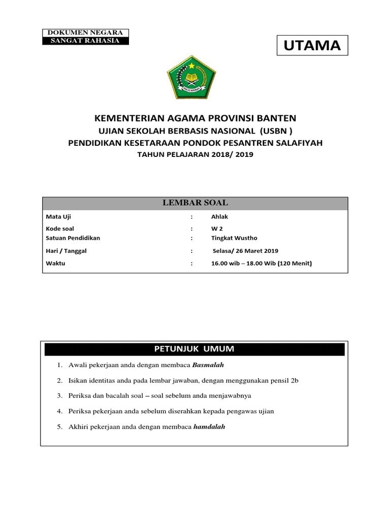 Soal Akhlak Wustha | PDF