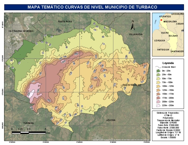 Mapa temático que representa las curvas de nivel del municipio de ...