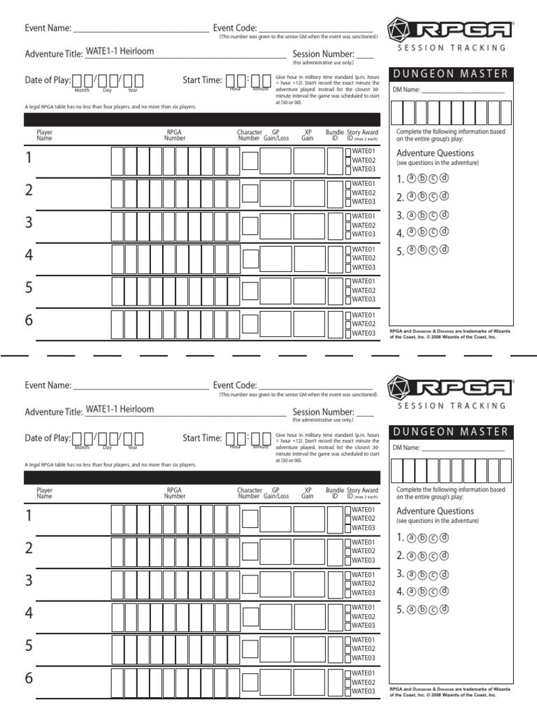 WATE1-1 Heirloom Tracking | PDF | D20 System | Role Playing