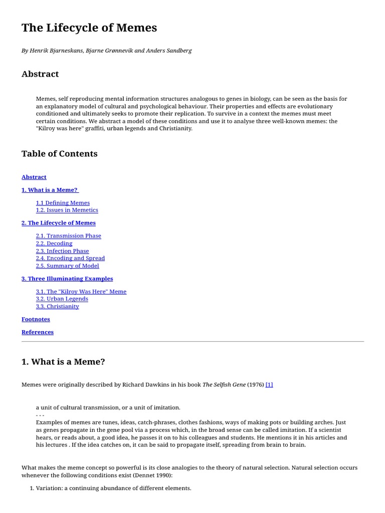 The Lifecycle of Memes | PDF | Meme | Natural Selection