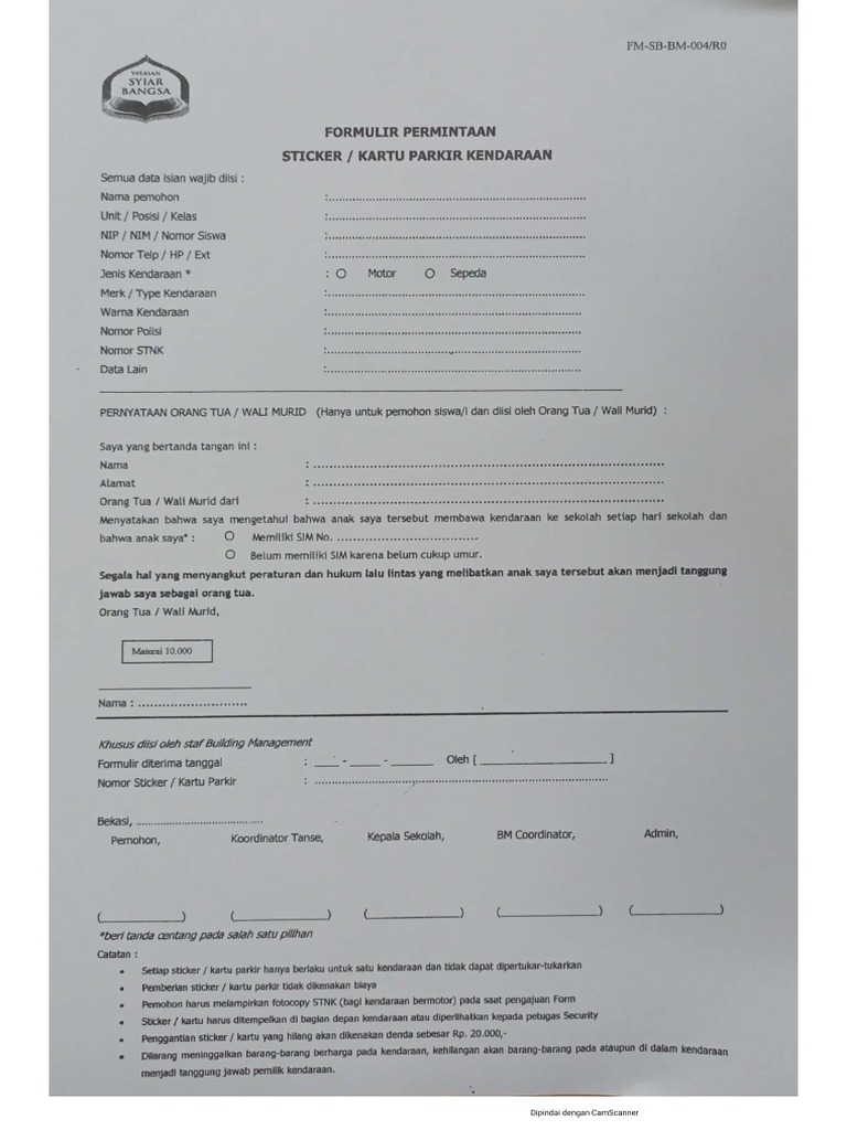 Form Stiker Motor | PDF