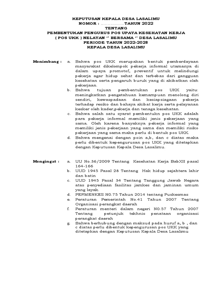 SK POS UKK Nelayan Lasalimu | PDF | Pengelolaan Keuangan & Uang