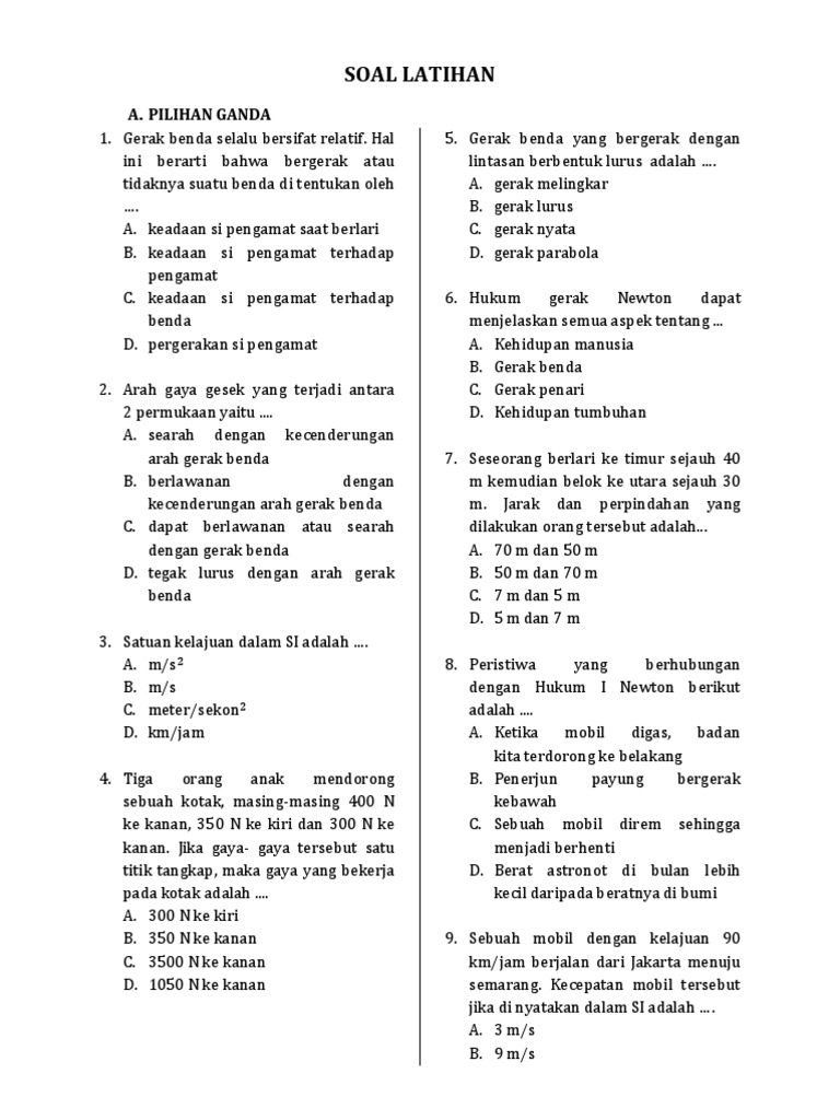 Latihan Soal Uh Gerak Dan Gaya Kelas 8 | PDF