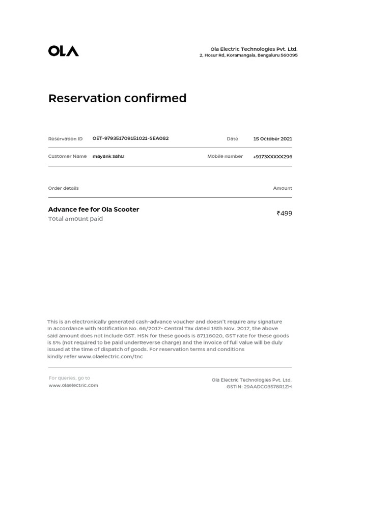 Ola Electric Reservation Booking | PDF