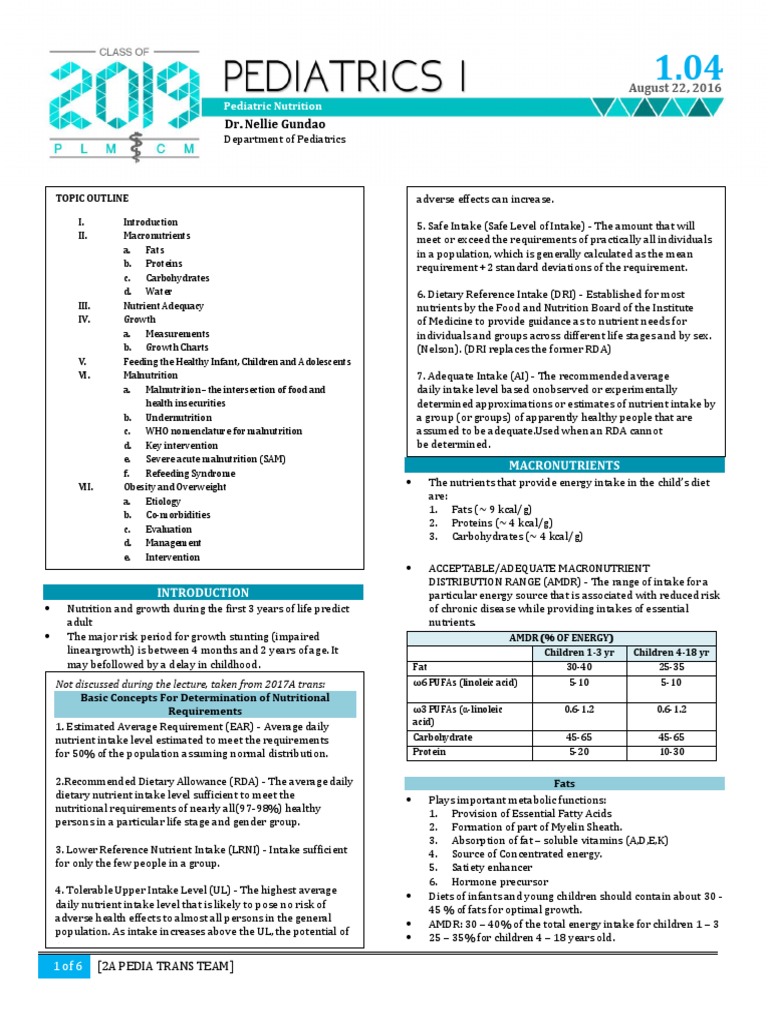 Pediatric Nutrition Guidelines and Growth | PDF | Malnutrition | Nutrients