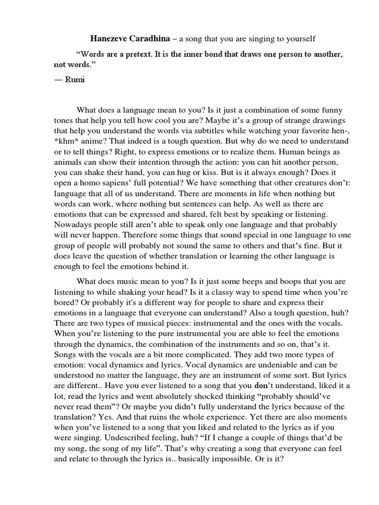 Hanezeve Caradhina - A Song That You Are Singing To Yourself | PDF | Songs | Feeling