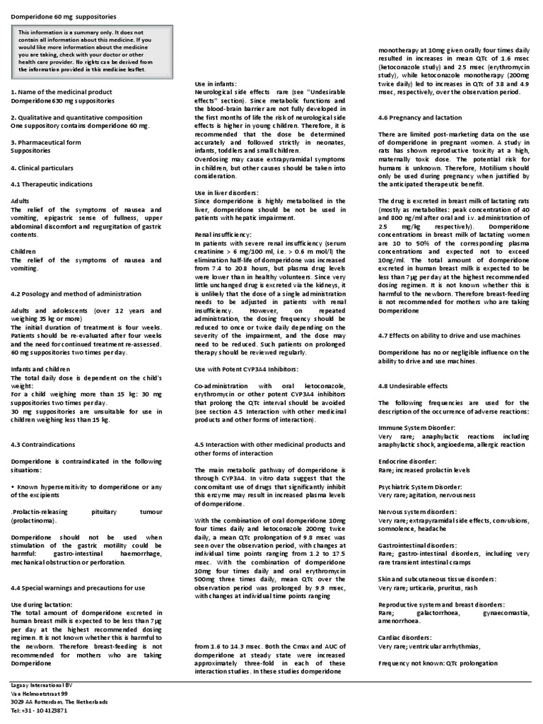 Domperidone Suppository Dosage Guide | PDF | Clinical Medicine | Drugs