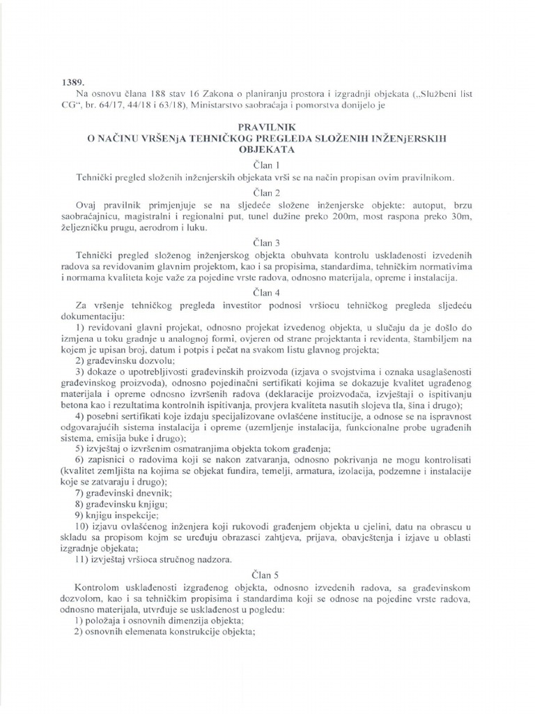 Pravilnik o Nacinu Vrsenja Tehnickog Pregleda Slozenih Inzenjer | PDF