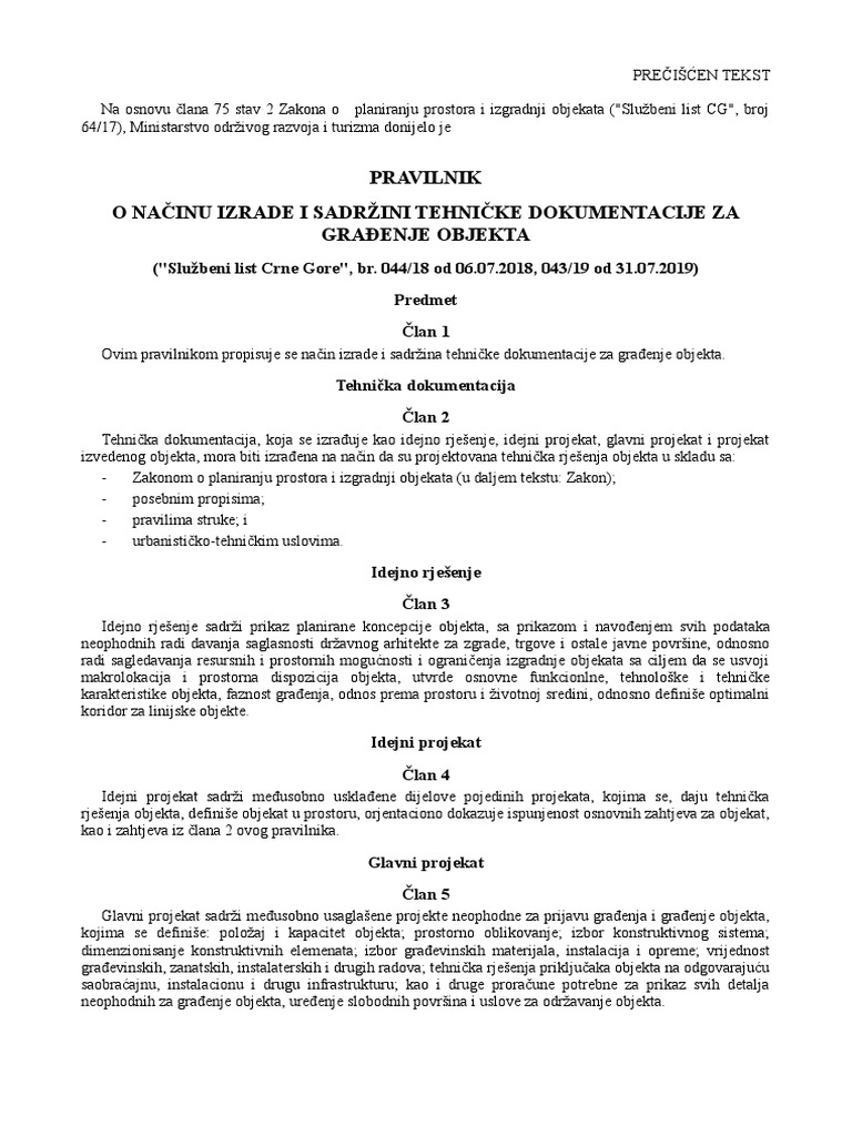 Pravilnik o Nacinu Izrade I Sadrzini Tehnicke Dokumentacije Za ...