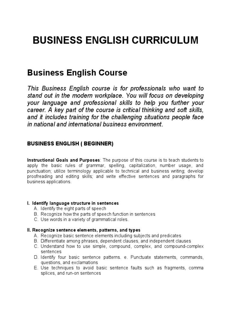 Business English Curriculum | PDF | Verb | Adverb