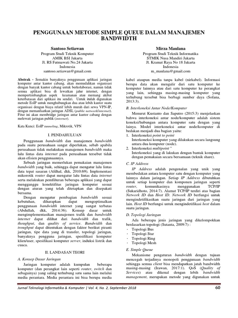 Penggunaan Metode Simple Queue Dalam Manajemen Bandwidth | PDF