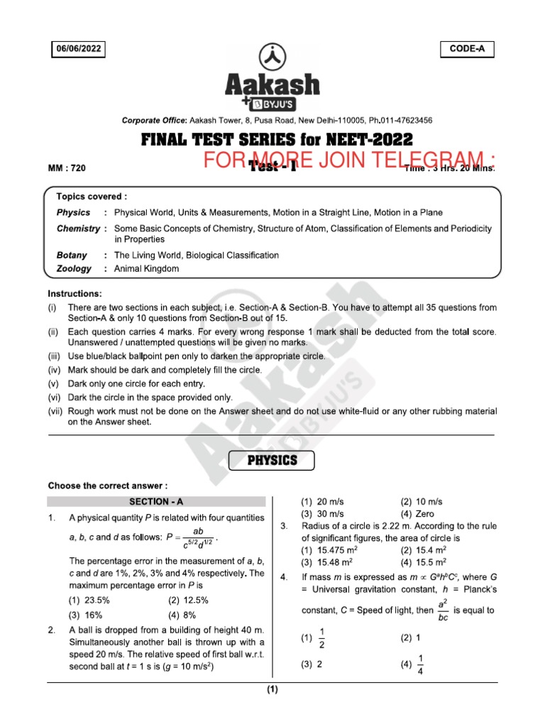 Aakash FTS - 01 | PDF