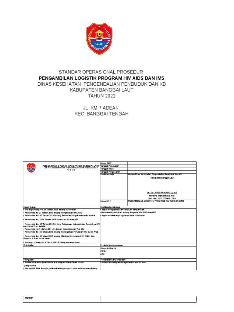 Sop Pengambilan Logistik Program Hiv Aids Dan Ims | PDF