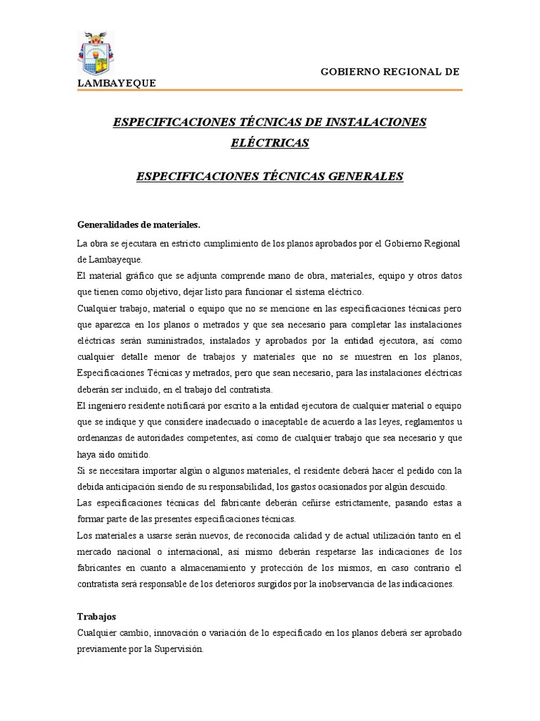 Especificaciones Tecnicas - Electricas | PDF | Tubería (transporte de fluidos) | Cobre