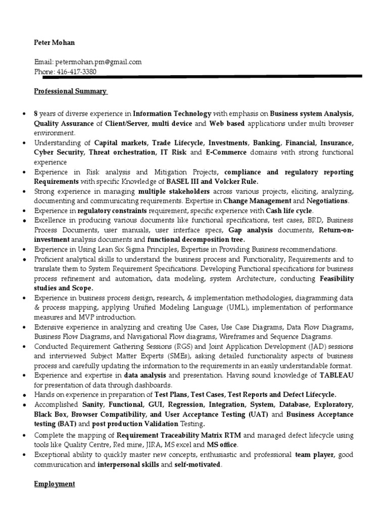 Resume - Peter Mohan (BSA With 8+ Years Experience) | PDF | Use Case ...