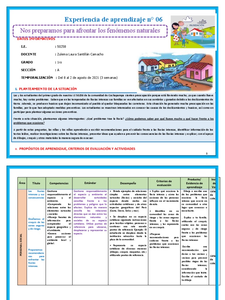 EXPERIENCIA DE APRENDIZAJE 06 Primer Grado | PDF | Aprendizaje | Sustracción