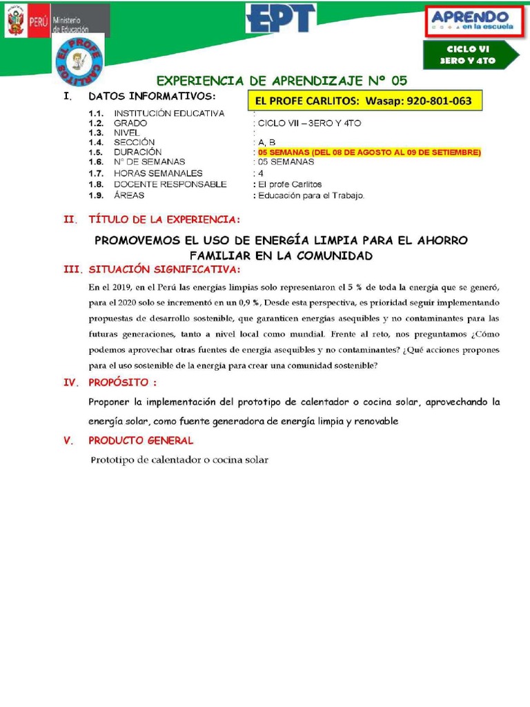 Experiencia de Aprendizaje N°05 - Ciclo Vii - 3ero y 4to - Ept - 2022 - 00001 | PDF