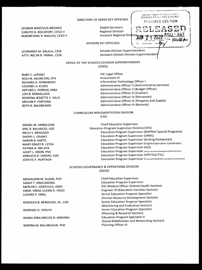 Directory of Deped Key Officials | PDF