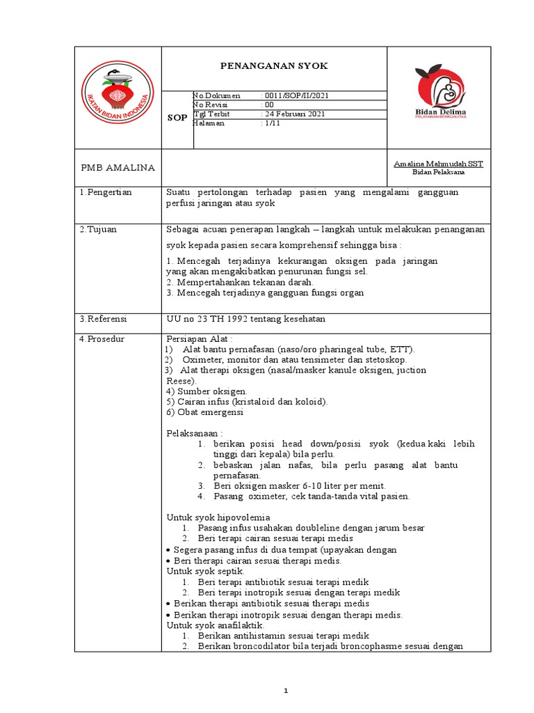 Sop Penanganan Syok | PDF