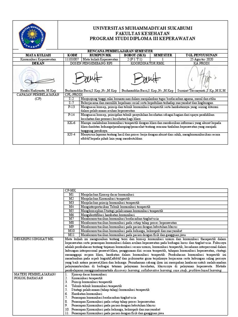 RPS - Komunikasi - D3 - Pak Burhannudin Basri, M.Kep. | PDF