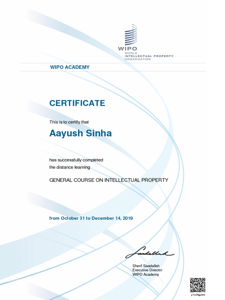 Wipo Certificate | PDF | Civil Law (Common Law) | Intellectual Property Law