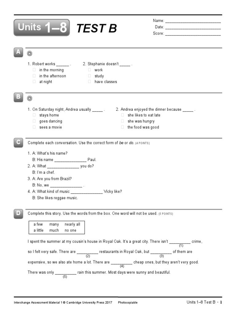 Test B: Units | PDF | Linguistics