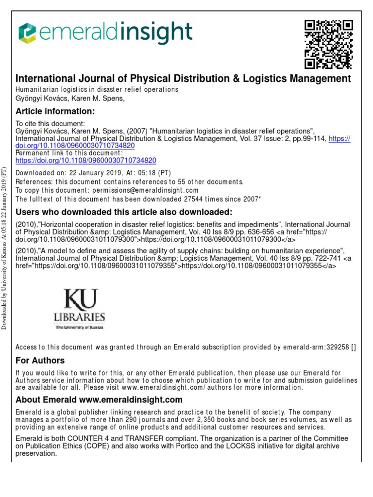 Humanitarian Logistics in Disaster Relief Operations | PDF | Emergency ...
