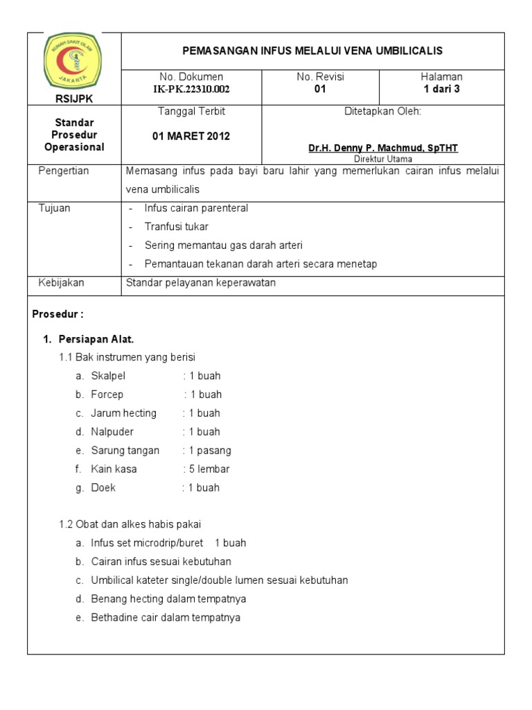 Spo.22310.002-Pemasangan Infus Melalui Vena Umbilicalis | PDF
