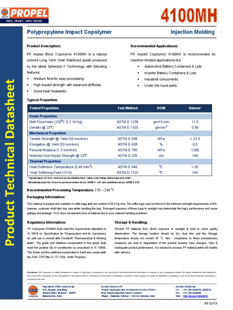 Iocl PPCP Injection Molding 11 Mfi 4100mh | PDF | Strength Of Materials | Materials
