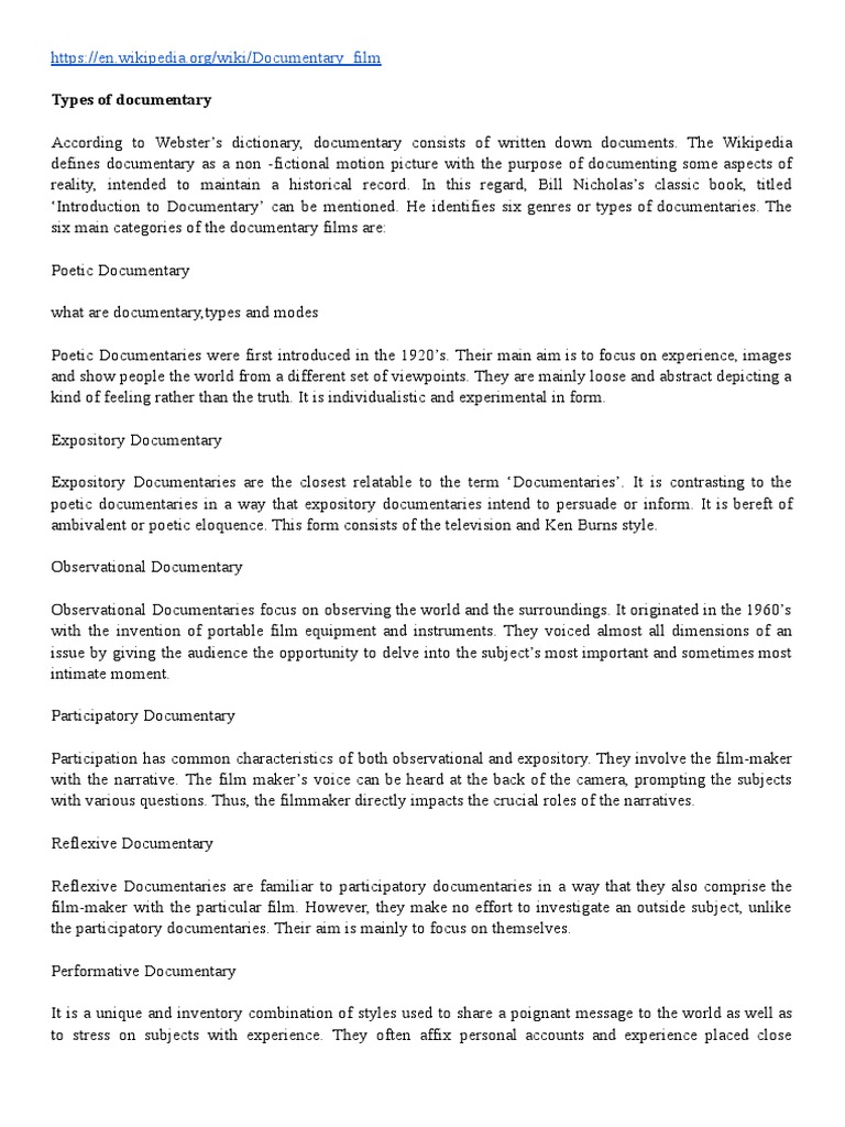 Types of Documentary | PDF | Documentary Film