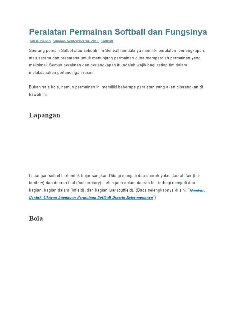Peralatan Permainan Softball Dan Fungsinya | PDF